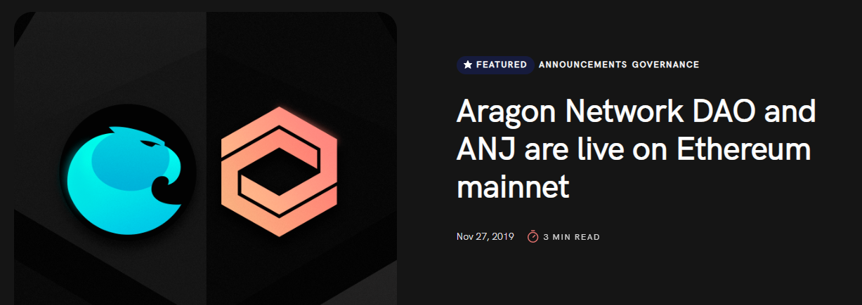去中心化自治组织Aragon：Aragon Network DAO和代币ANJ正式在以太坊上线 - AiCoin