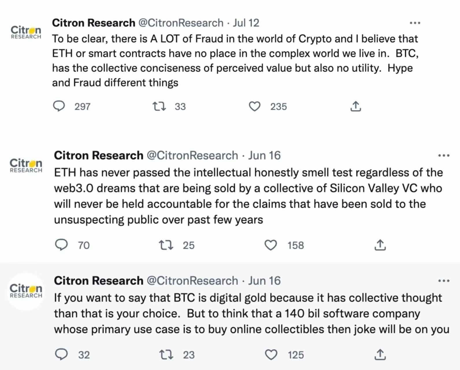 时隔两年高调归来，大空头香橼宣称继续做空ETH - AiCoin