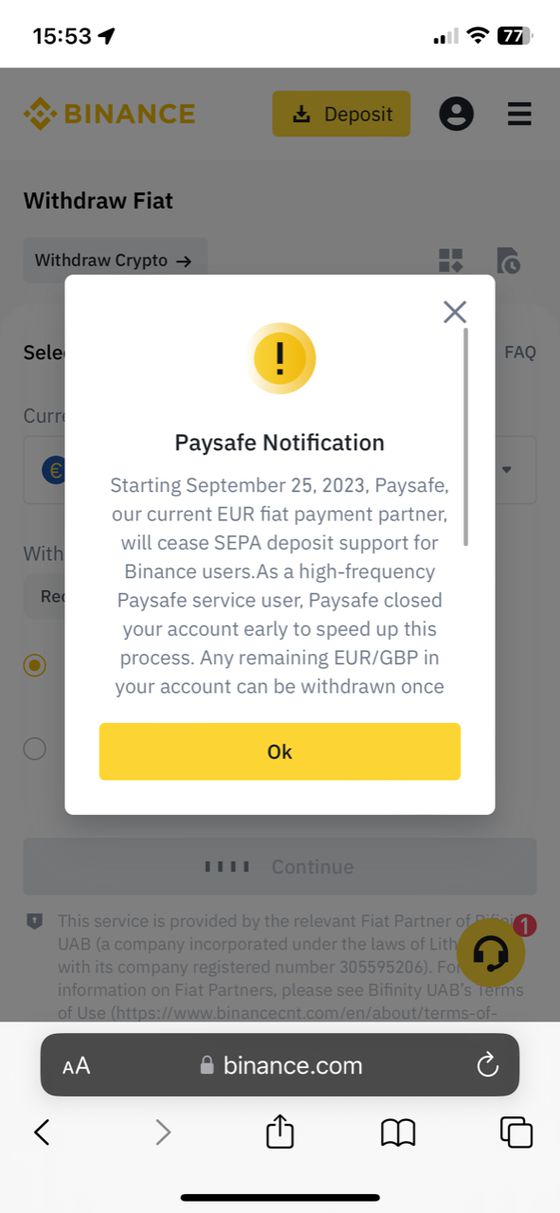 Some Binance EU Users Find Fiat Withdrawals Cut Off Even Before Paysafe Ends Service - AiCoin